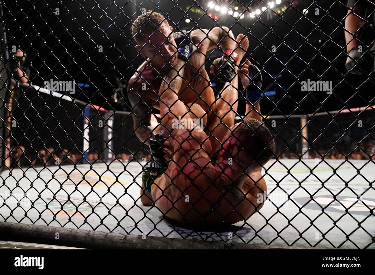 Dustin Poirier, top, punches Conor McGregor during a UFC 264 ...