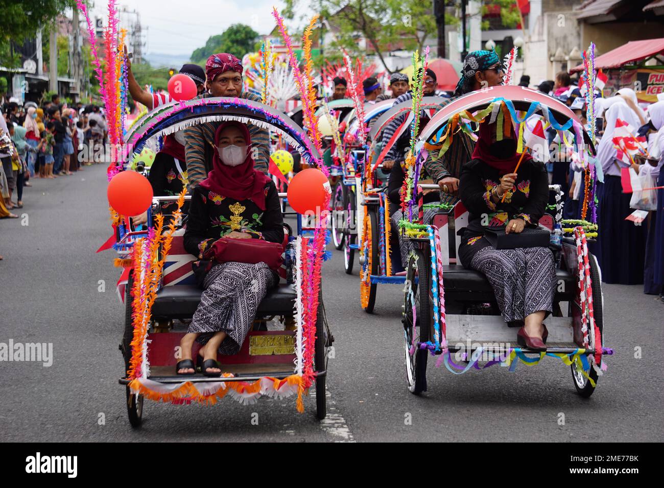 Pedicab carnival on celebration grebeg pancasila. Grebeg Pancasila is ...