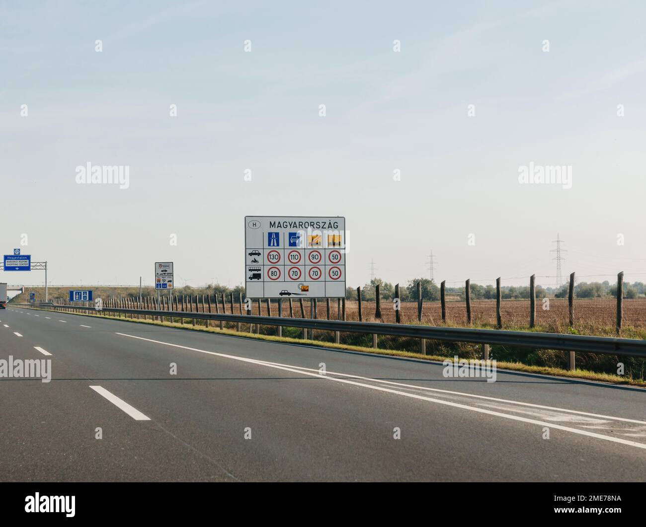 Austria to Hungary border crossing with large empty perspective view ...