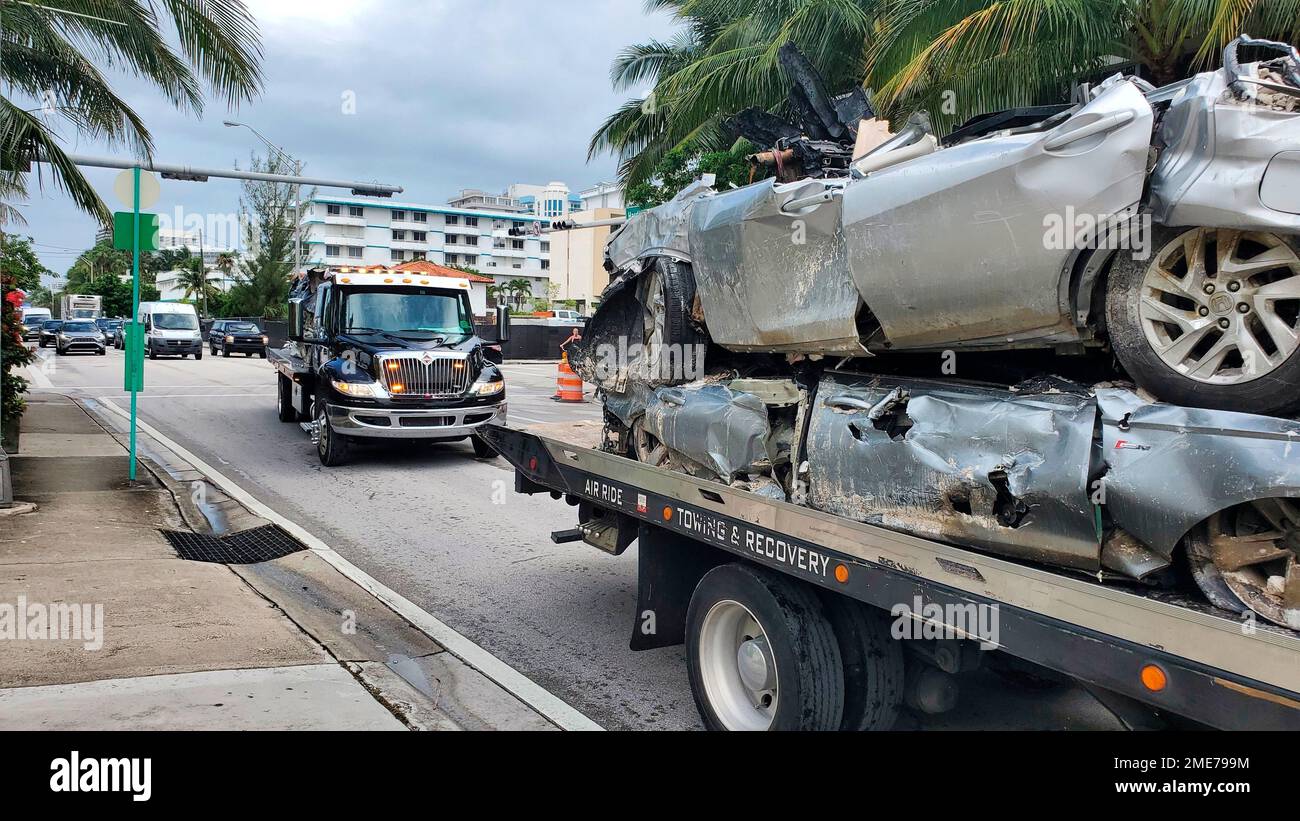 Vehicles that were pulled from the rubble of the Champlain Towers South ...