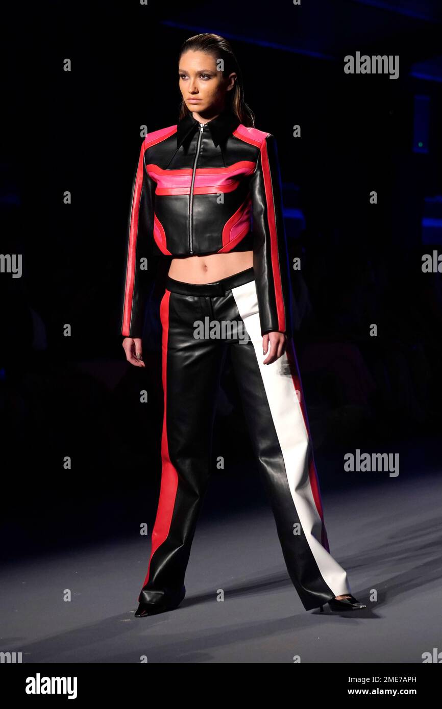 A model walks down the runway in the Simonett fashion show during ...