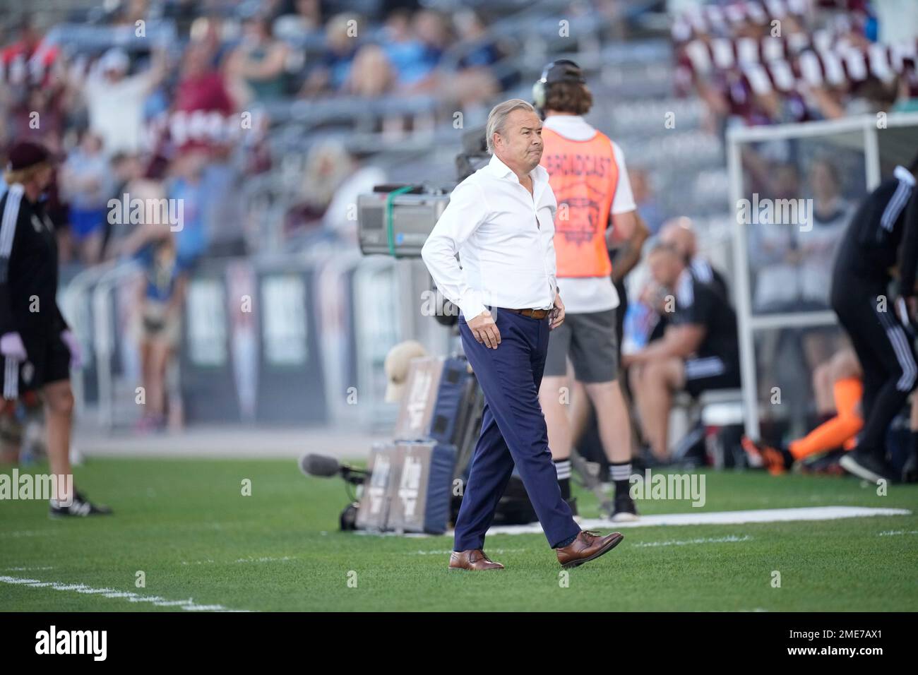 Minnesota United head coach Adrian Heath () in the first half of an MLS ...