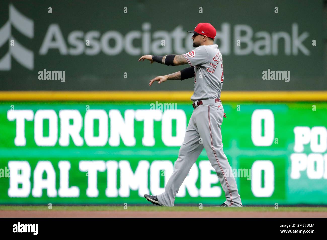 Cincinnati Reds' Nick Castellanos warms up before a baseball game ...