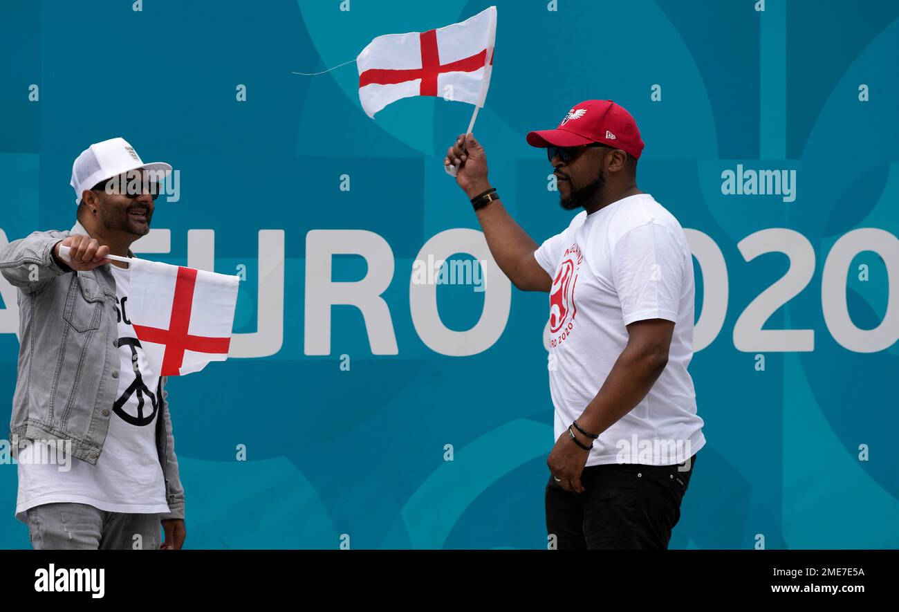 English football fans cheer outside of Wembley stadium in London ...