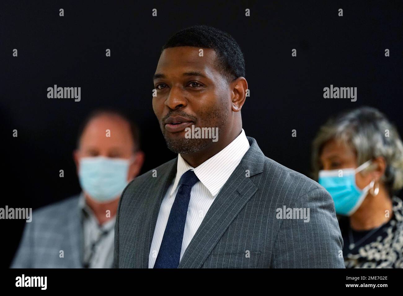 EPA Administrator Michael Regan addresses the media during a visit to ...