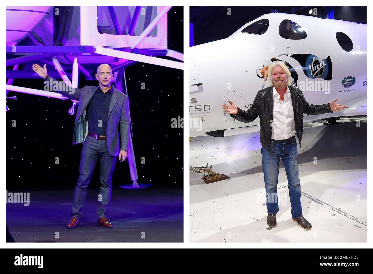 This combination of 2019 and 2016 file photos shows Jeff Bezos with a ...