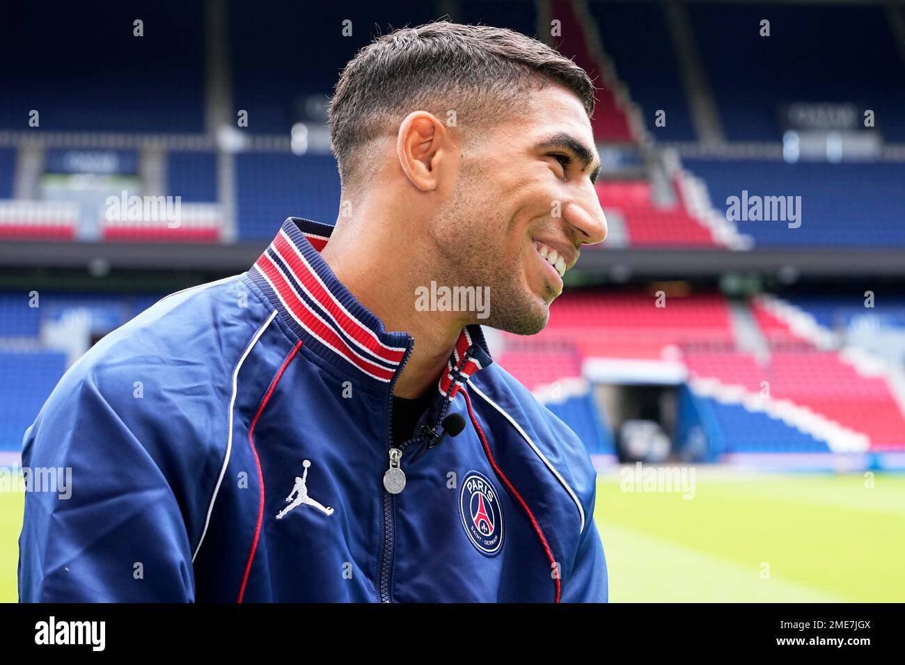 Former Inter Milan's Achraf Hakimi smiles during an interview at the ...
