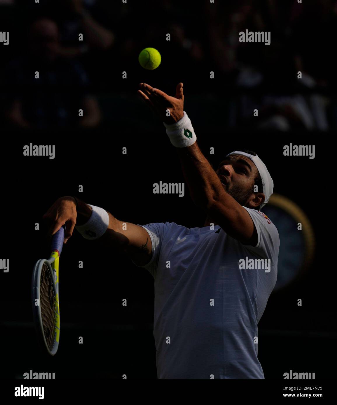 Italy's Matteo Berrettini serves to Canada's Felix Auger-Aliassime during the men's singles ...