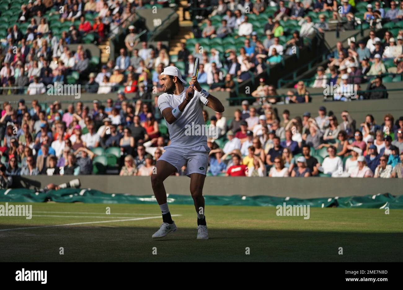 Italy's Matteo Berrettini plays a return to Canada's Felix Auger-Aliassime during the men's ...