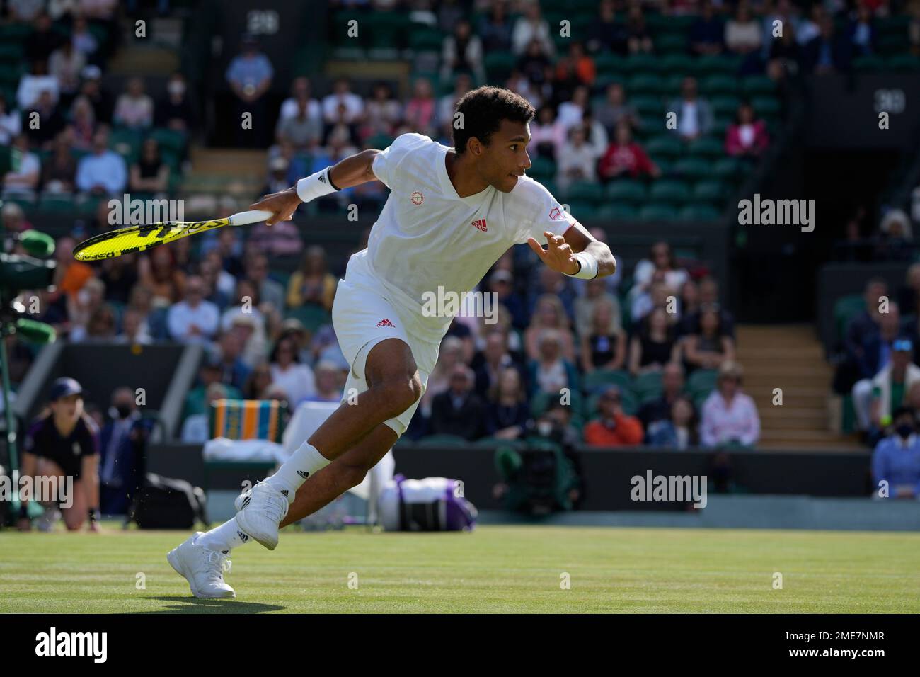 Canada's Felix Auger-Aliassime plays a return to Italy's Matteo Berrettini during the men's ...