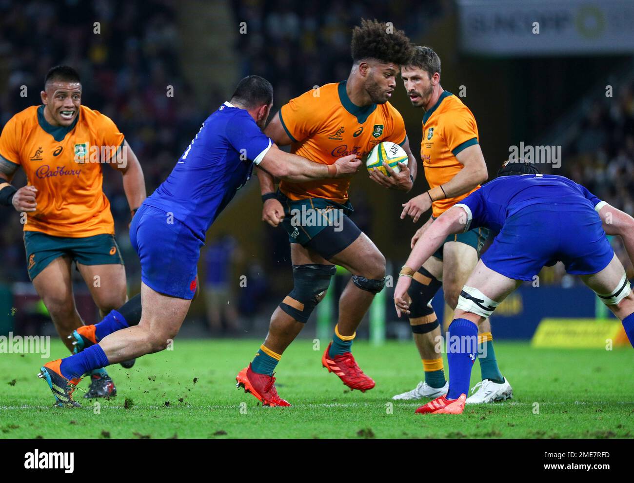 Australia's Rob Valetini runs at the defense during the rugby ...