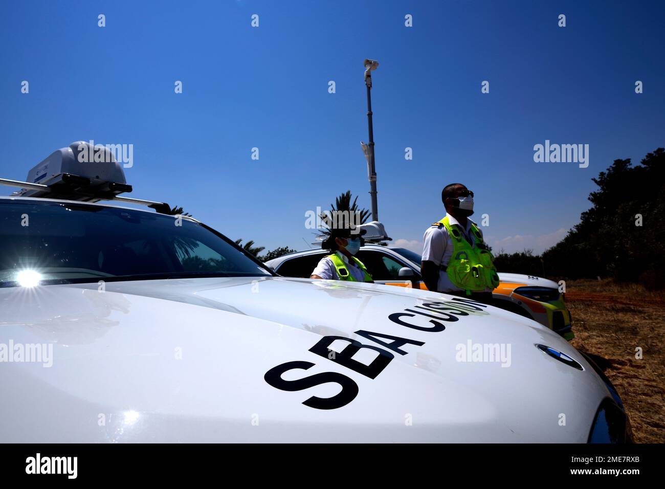 A view of a police customs vehicle in the British military base ...