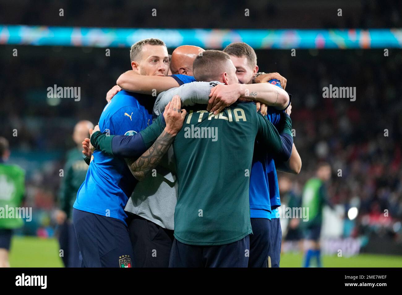 Italy players celebrate end of the Euro 2020 soccer semifinal match ...