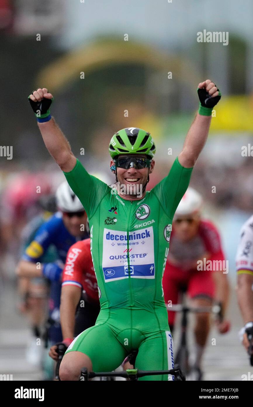 Britain's Mark Cavendish, wearing the best sprinter's green jersey ...