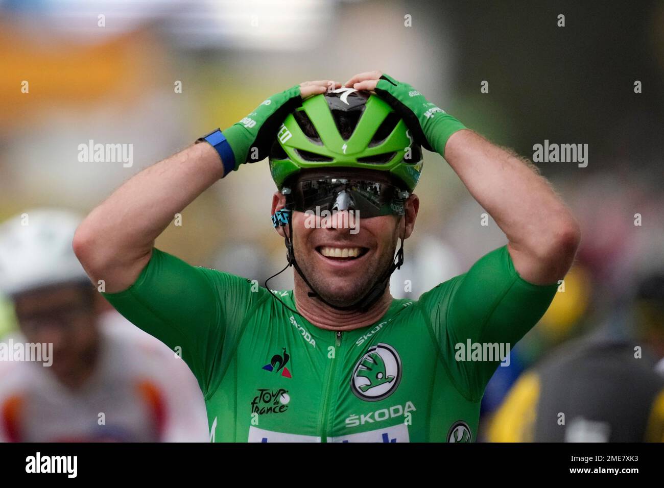 Britain's Mark Cavendish, wearing the best sprinter's green jersey ...