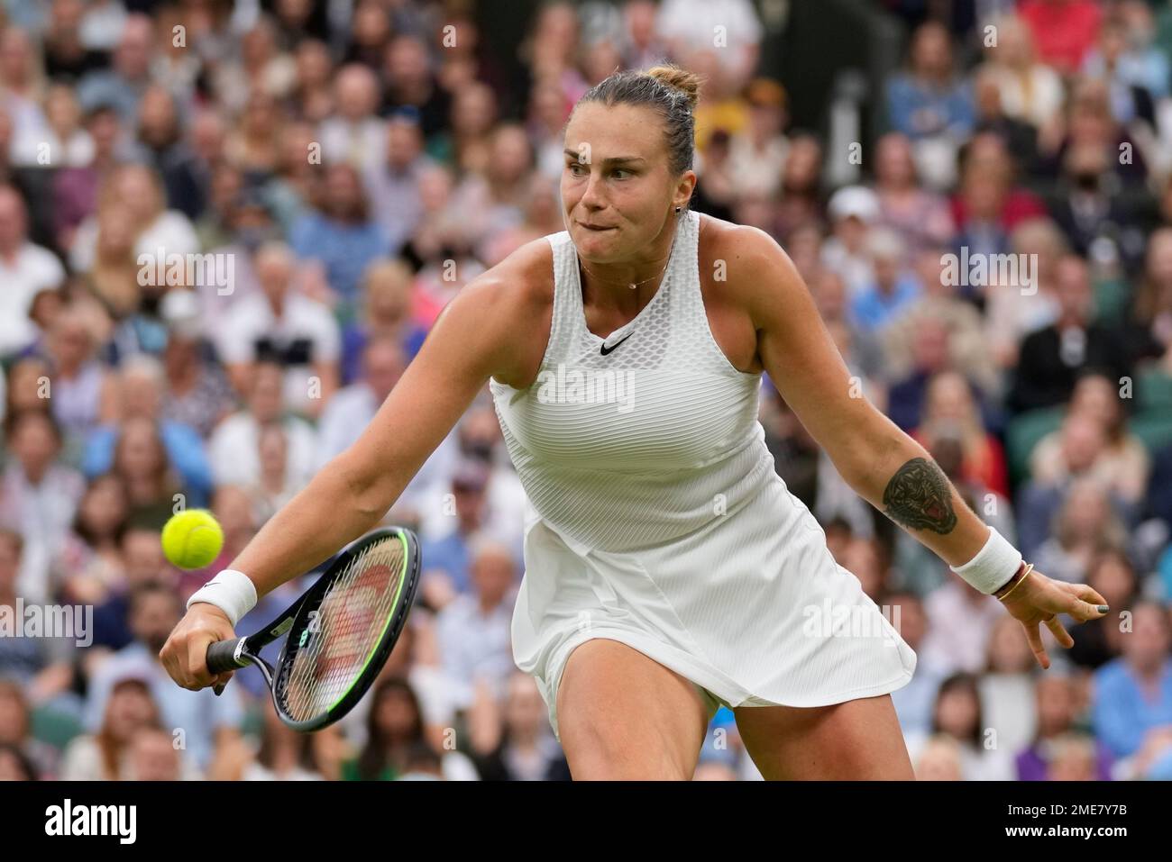 Aryna Sabalenka of Belarus plays a return during the women's singles ...