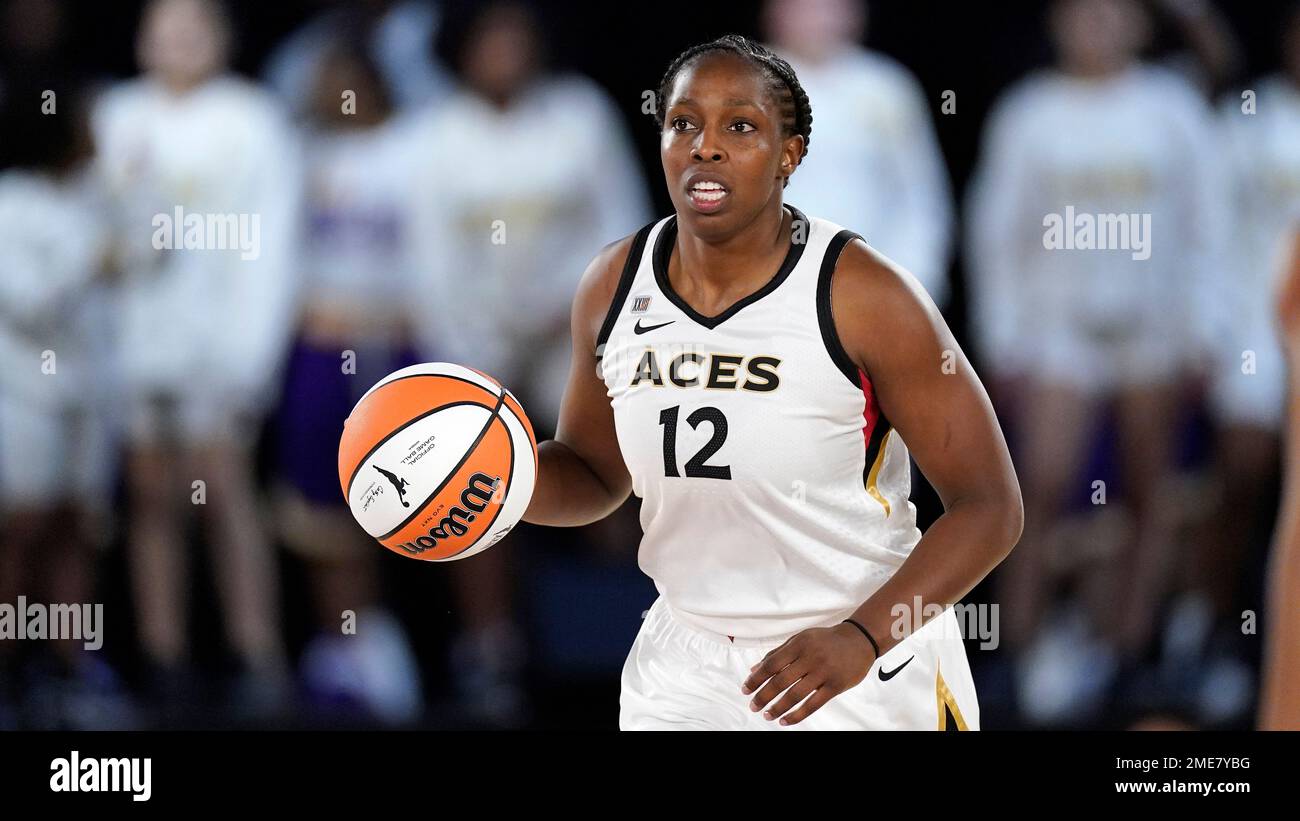 Las Vegas Aces guard Chelsea Gray dribbles during the second half of a ...