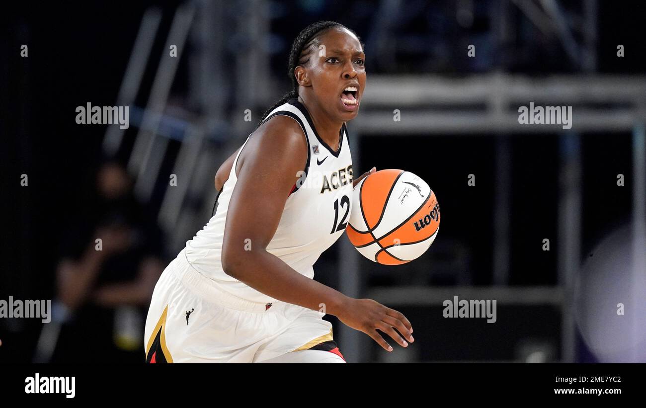 Las Vegas Aces guard Chelsea Gray dribbles during the second half of a ...