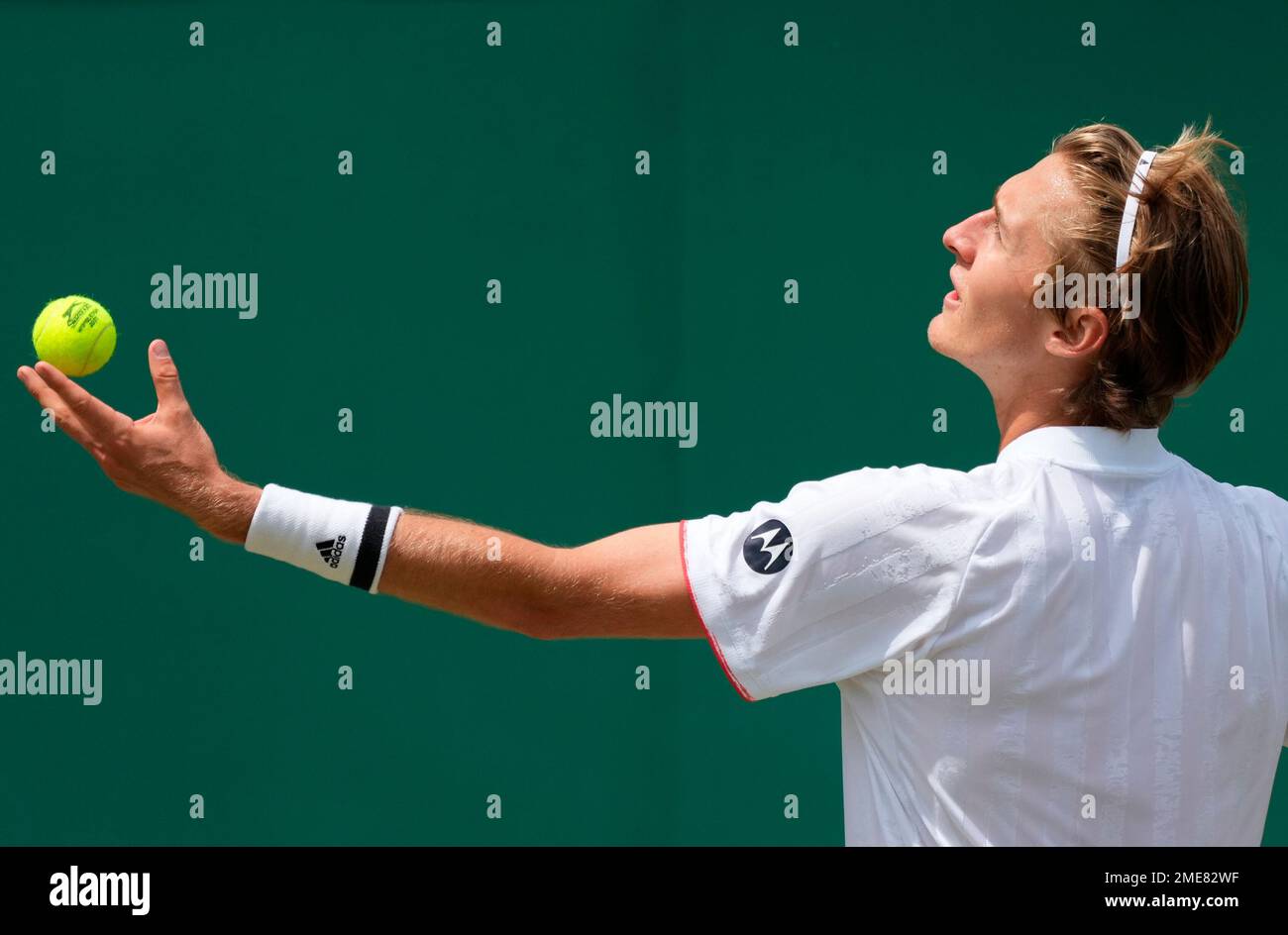 Sebastian Korda of the US serves during the men's singles fourth round ...