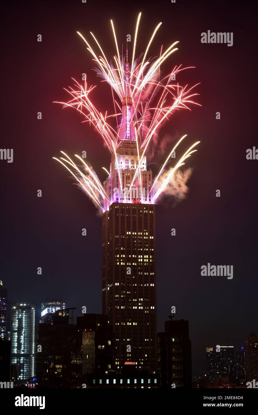 View of the Macy's 4th of July fireworks display launched from the ...