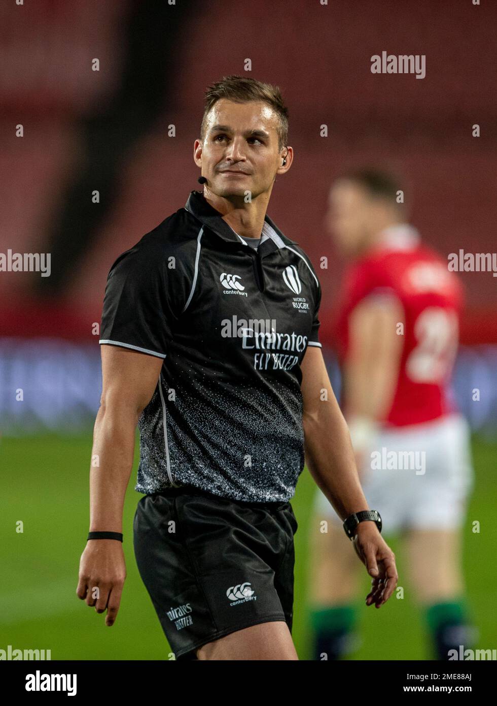 Referee AJ Jacobs of South Africa during a warm-up rugby match between ...