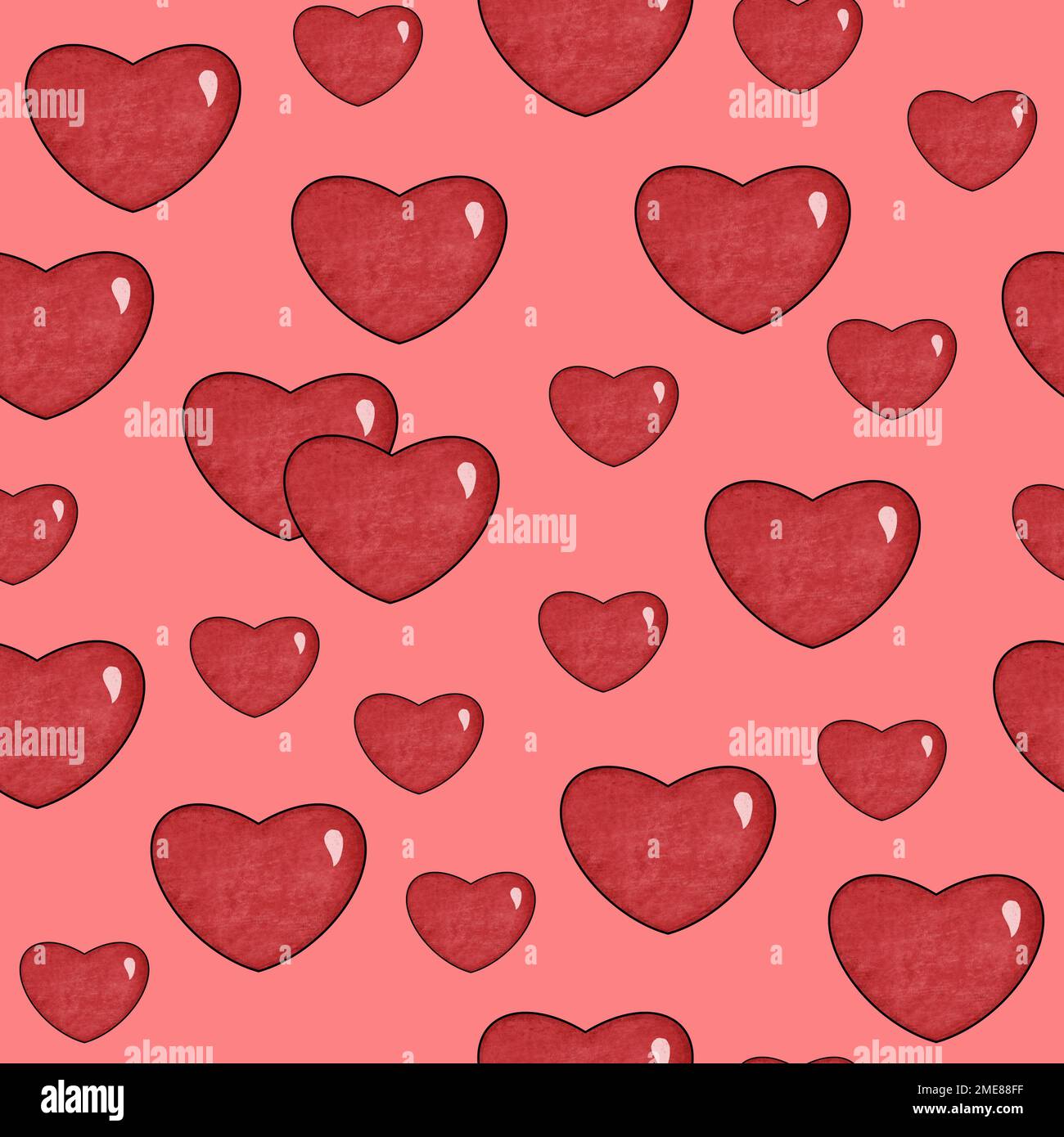 Seamless pattern with isolated shiny textured hearts on pink background ...