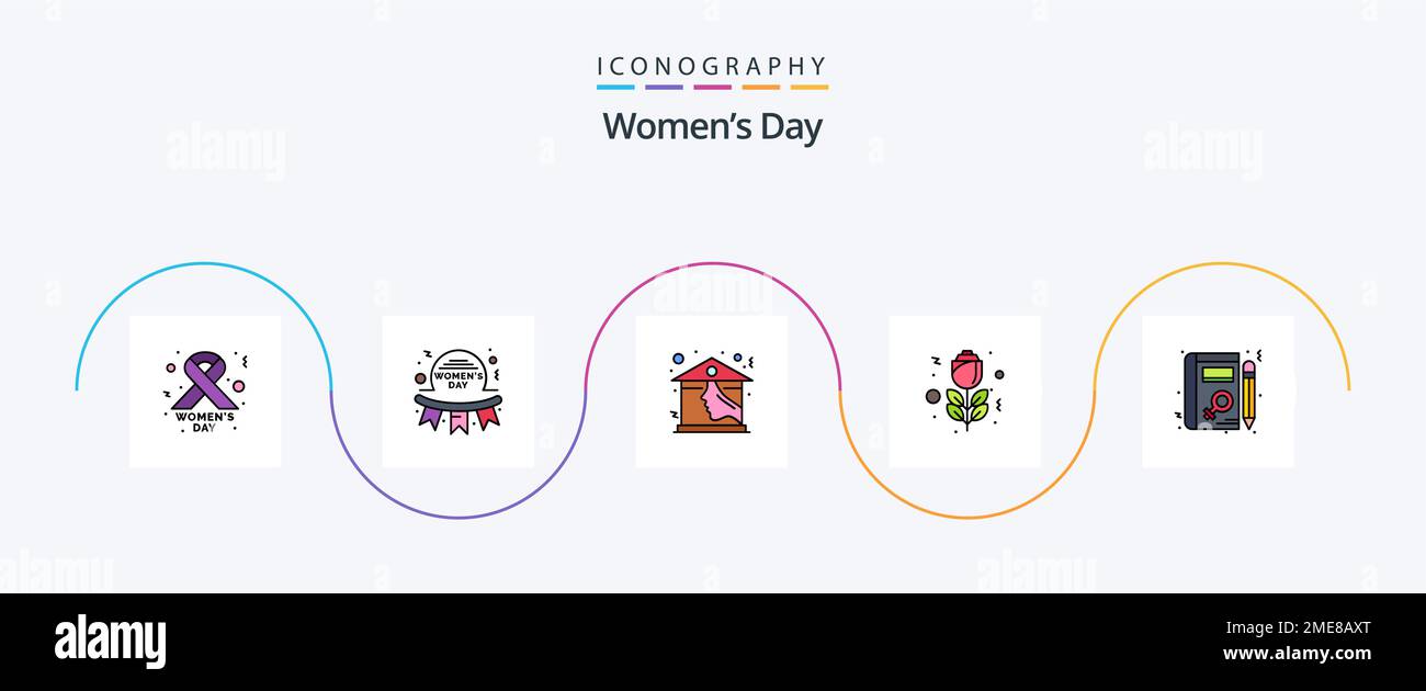Womens Day Line Filled Flat 5 Icon Pack Including Profile Rose Home