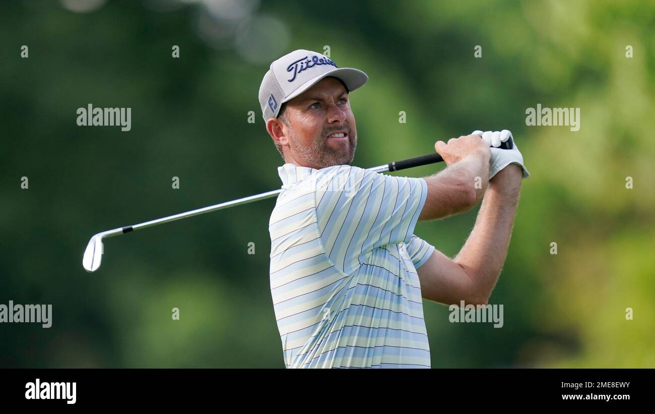 Webb Simpson plays during the first round of the Rocket Mortgage ...