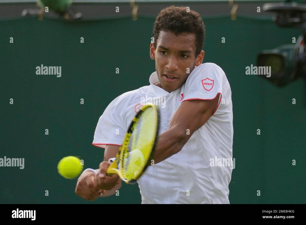 Canada's Felix Auger-Aliassime plays a return to Sweden's Mikael Ymer during the men's singles ...