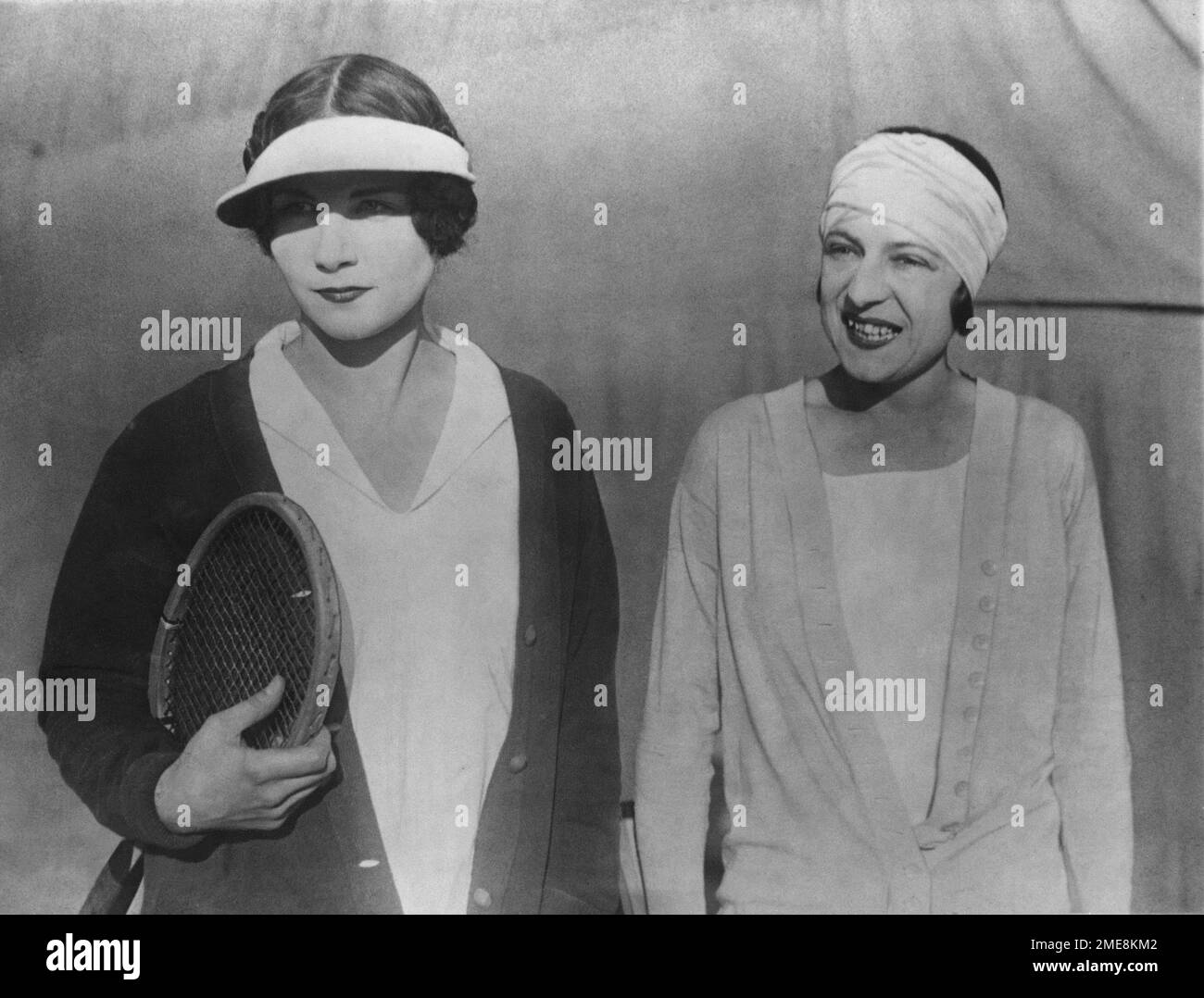 Helen Wills, American tennis star, and Suzanne Lenglen, world's champion, meet for the first ...