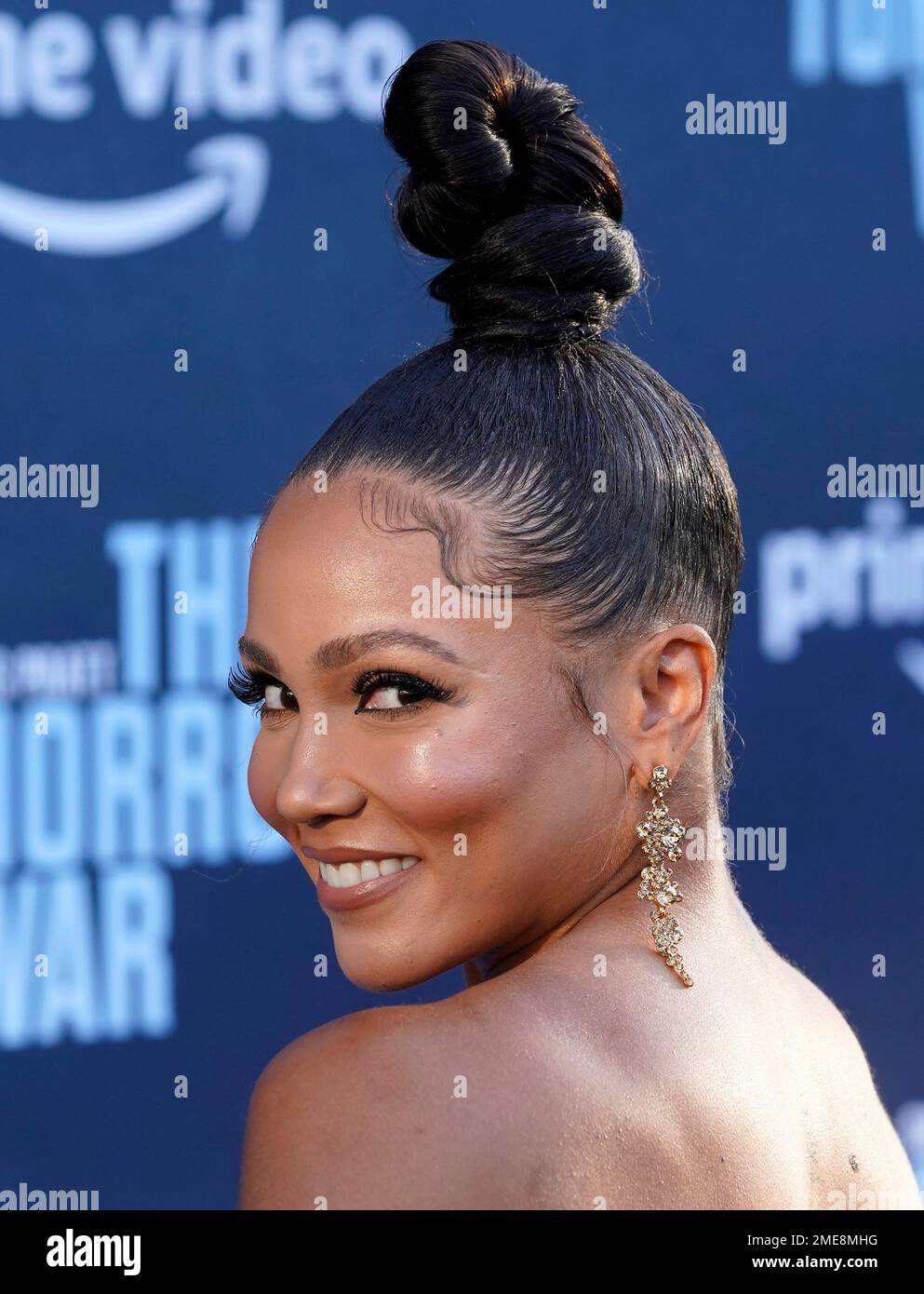 Jasmine Mathews, a cast member in "The Tomorrow War," poses at the Los ...