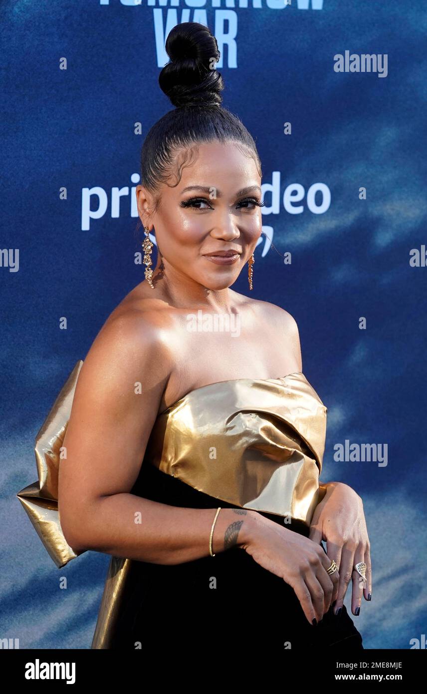 Jasmine Mathews, a cast member in "The Tomorrow War," poses at the Los ...