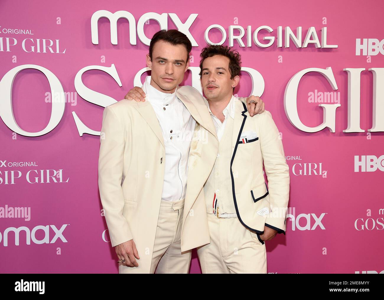 Actors Thomas Doherty, left, and Eli Brown pose together at the ...