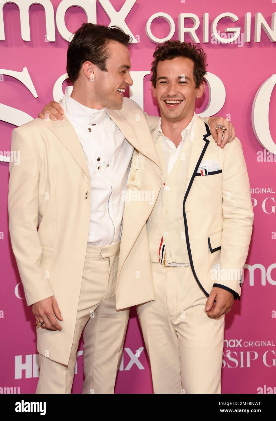 Actors Thomas Doherty left, and Eli Brown attend the premiere of the ...