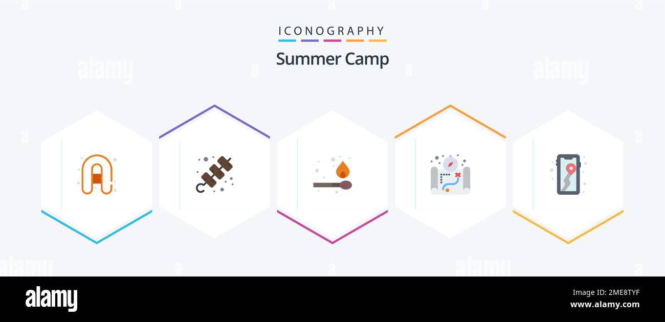 Summer Camp 25 Flat icon pack including . map. fire. location. camping ...