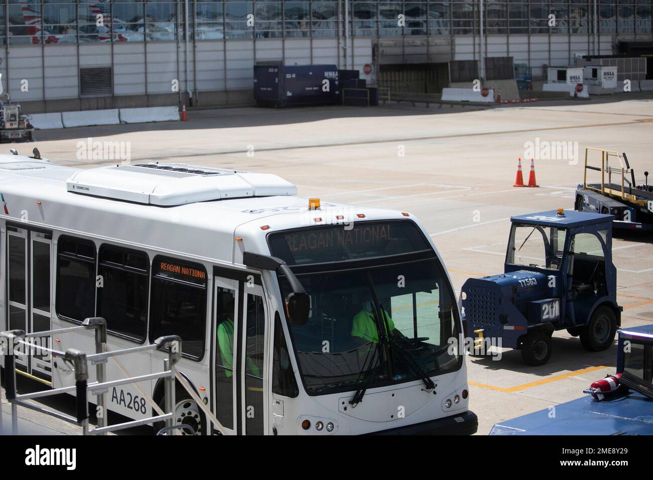 This June 2, 2021, photo shows a bus at Ronald Reagan Washington ...