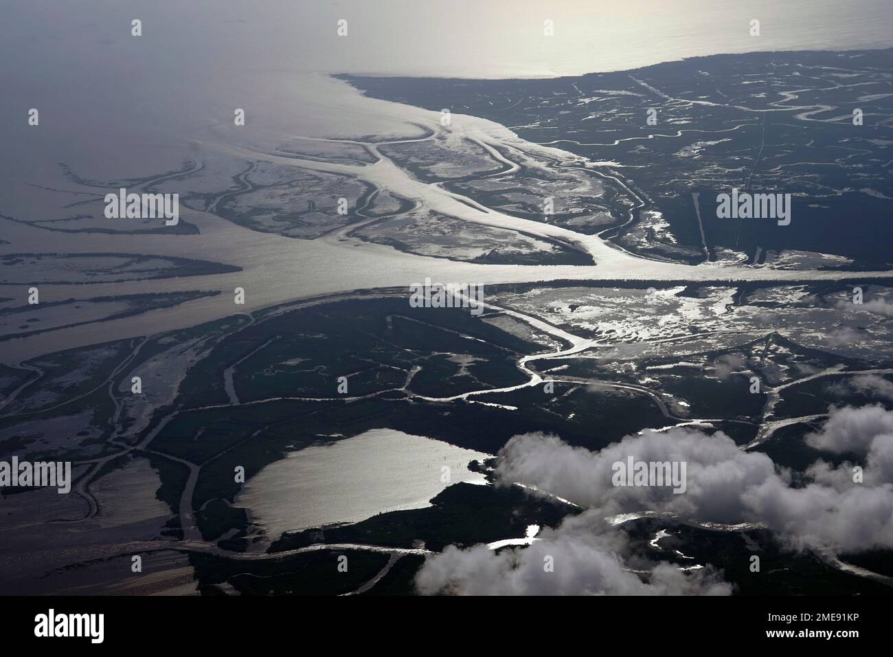 The Wax Lake Delta in the Atchafalaya Basin is seen from 8,500 feet in ...