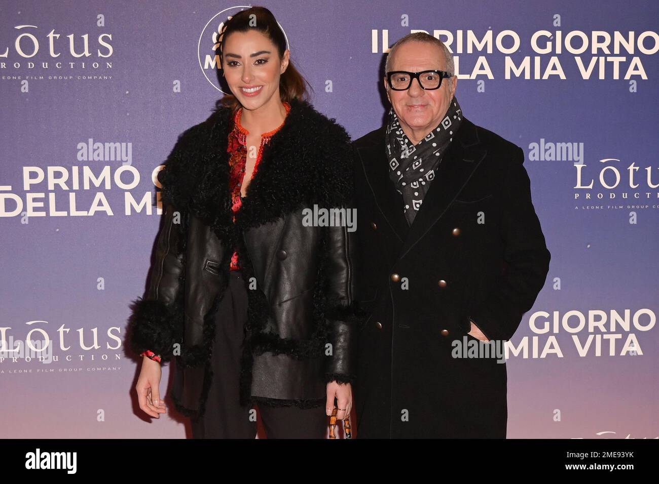 Rome, Italy. 23rd Jan, 2023. Claudia Capellini (l) and Giorgio Panariello (r) attend the red ...