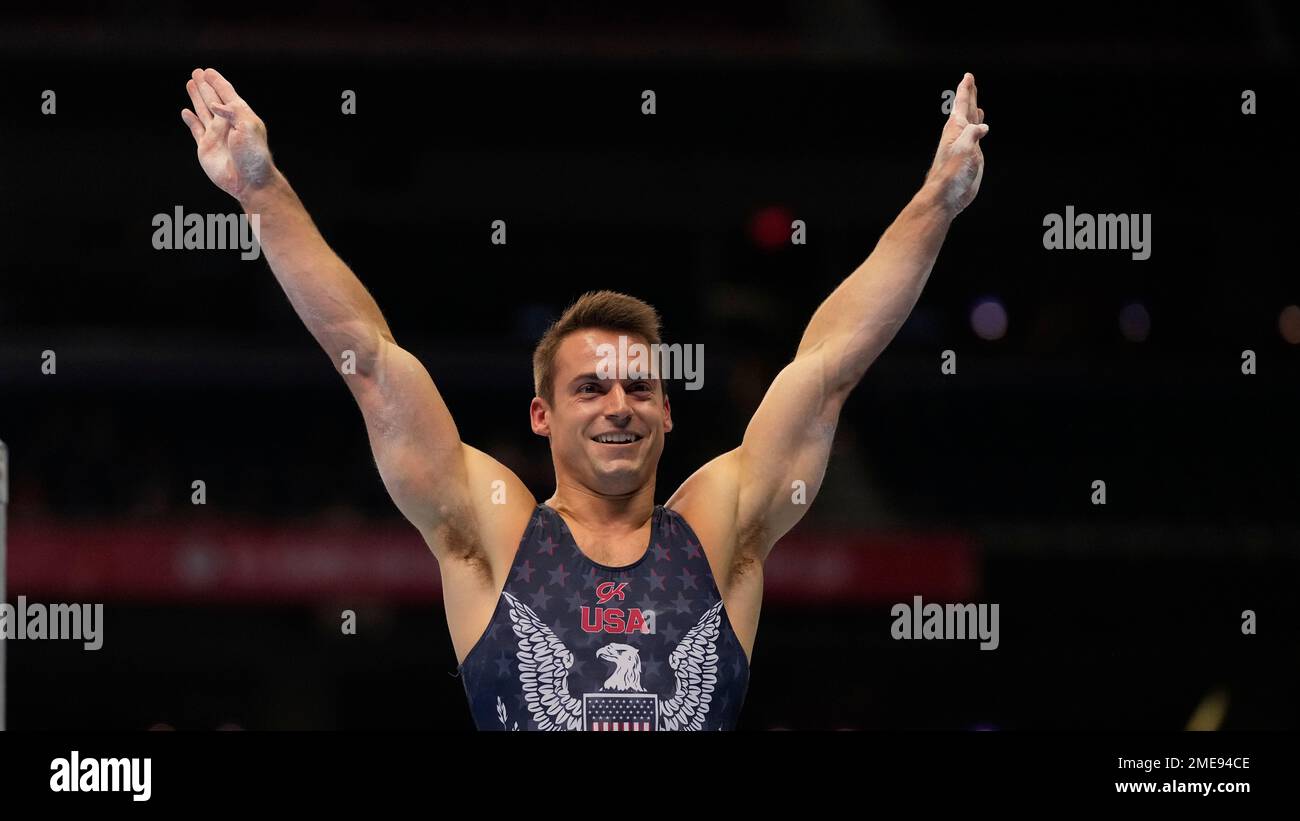 Sam Mikulak after the parallel bars during the men's U.S. Olympic ...