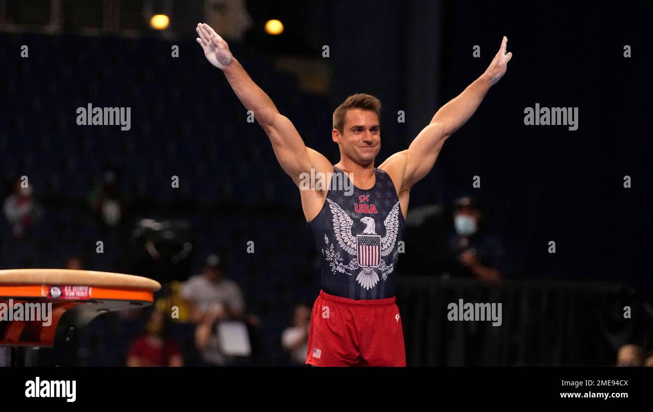 Sam Mikulak after the vault during the men's U.S. Olympic Gymnastics ...