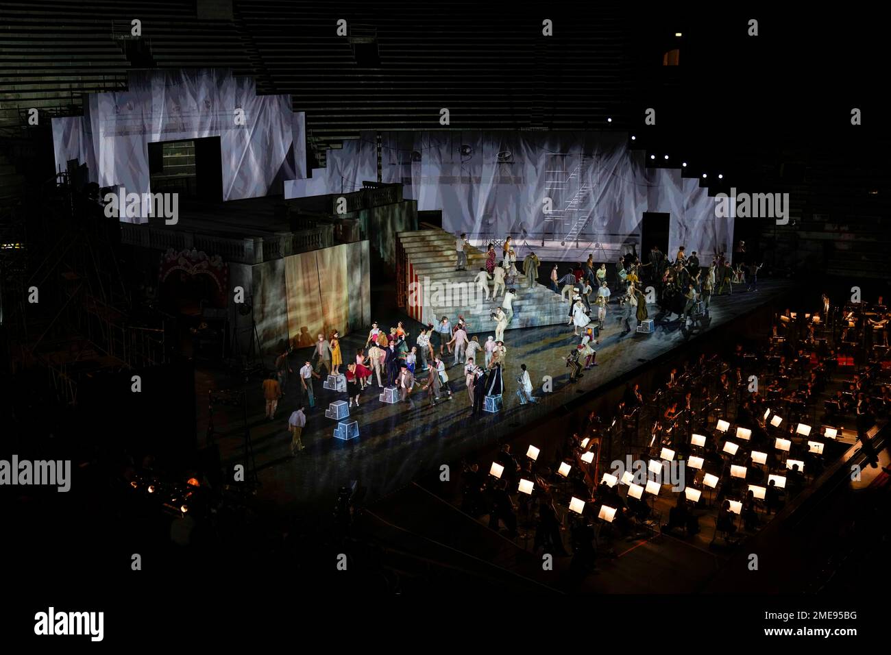 A view of the stage during 'Pagliacci' (Clowns) lyric opera, at the ...