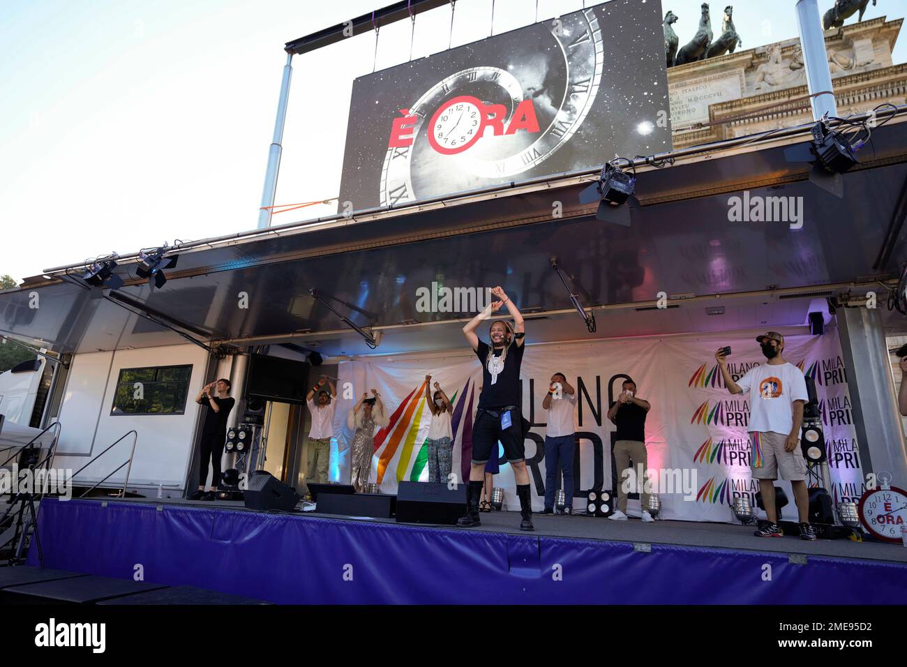 Italian fashion stylist Angelo Cruciani gestures on the stage during ...