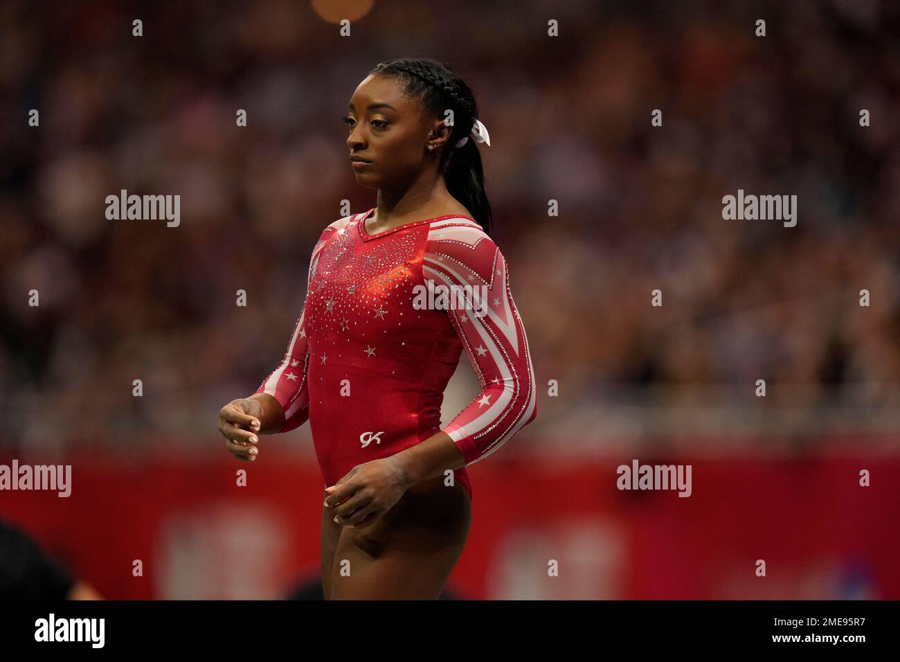 Simone Biles prepares to compete on the beam during the women's U.S ...