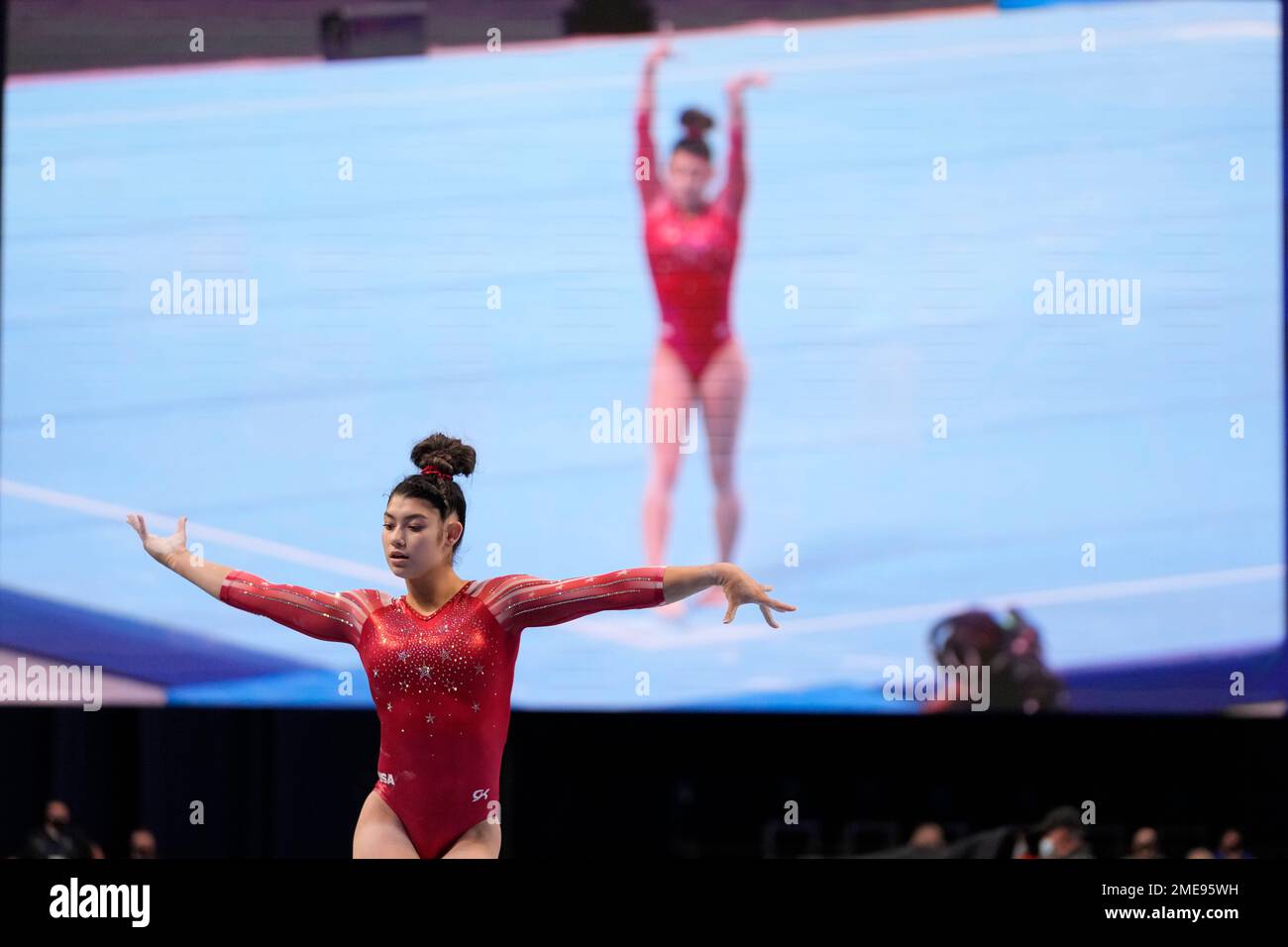 Kayla DiCello competes in the floor exercise during the women's U.S ...