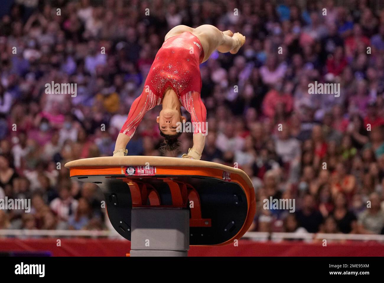 Kayla DiCello competes on the vault during the women's U.S. Olympic ...