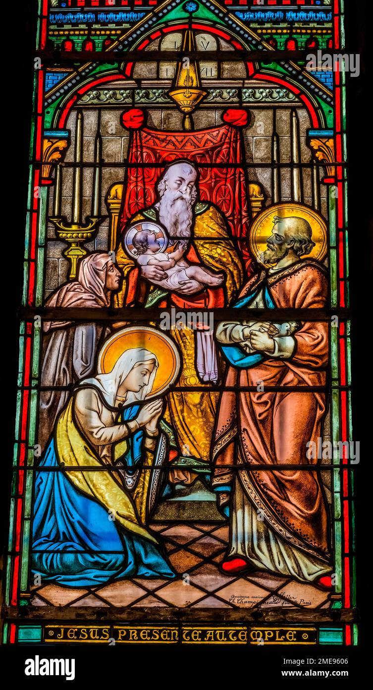 Stained glass window presentation jesus temple hi-res stock photography ...