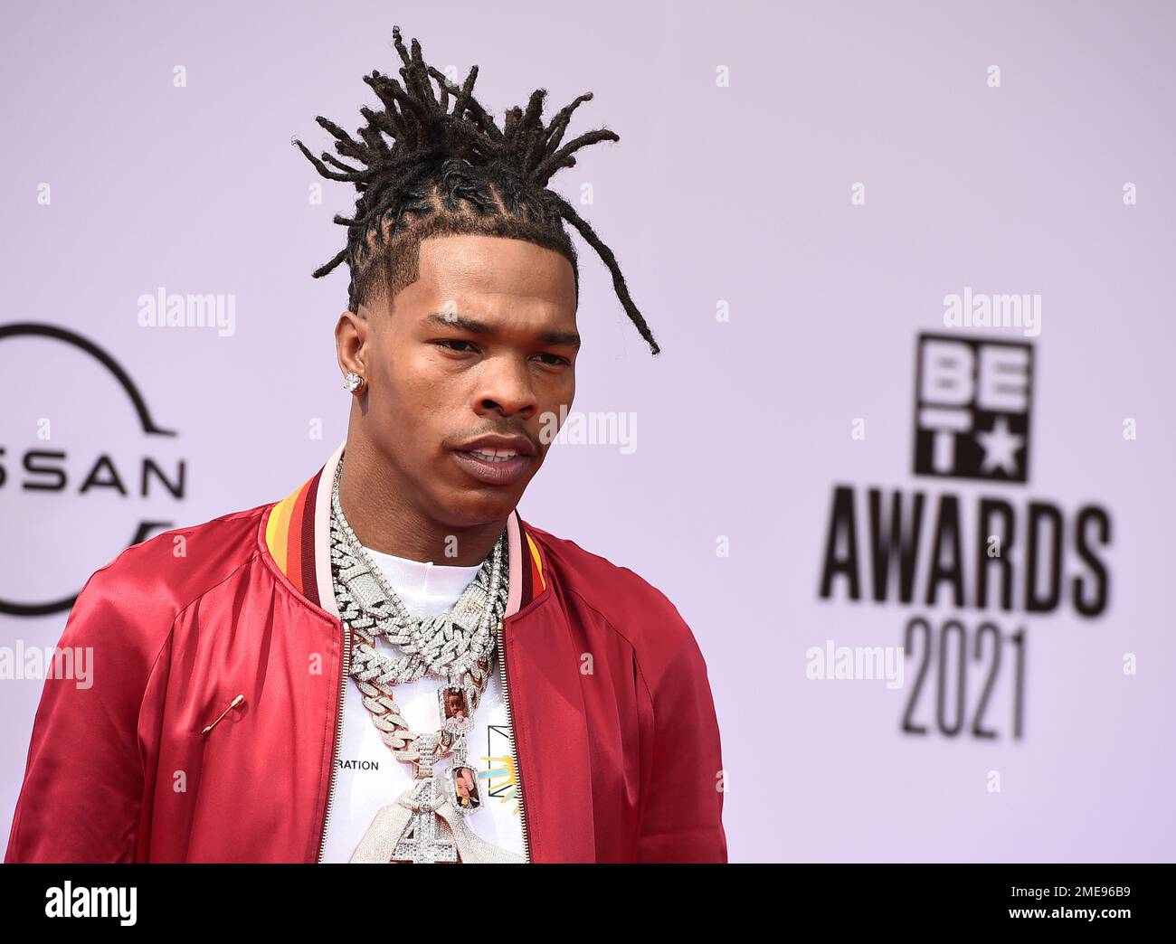 Lil Baby arrives at the BET Awards on Sunday, June 27, 2021, at the ...
