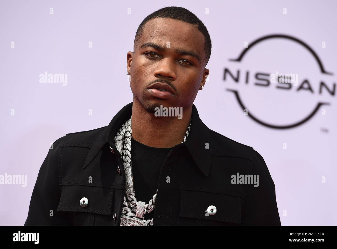 Roddy Ricch arrives at the BET Awards on Sunday, June 27, 2021, at the ...