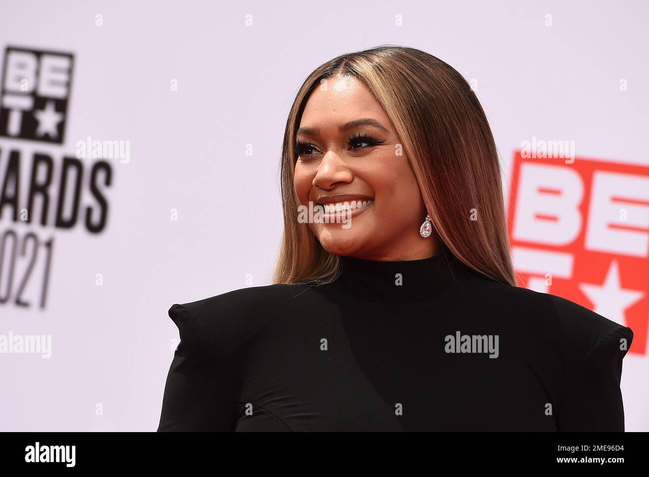 Crystal Hayslett arrives at the BET Awards on Sunday, June 27, 2021, at ...