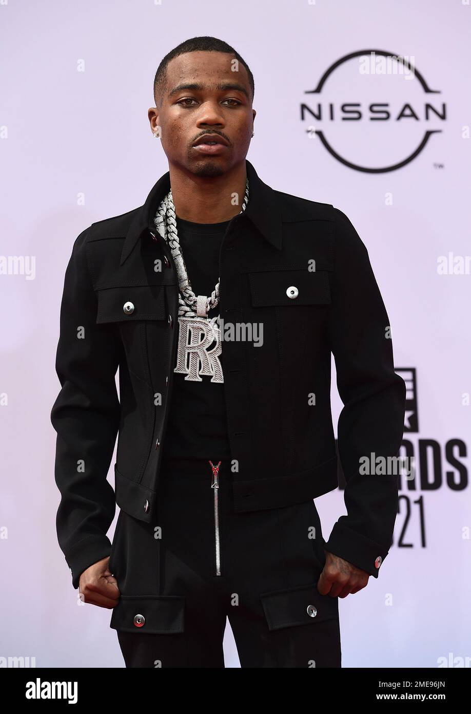 Roddy Ricch arrives at the BET Awards on Sunday, June 27, 2021, at the ...